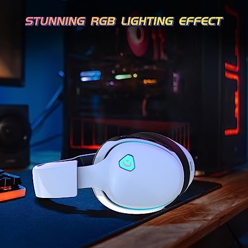 Gvyugke Wireless Gaming Headset 2.4GHz USB for PS5, PS4, PC, Switch, Mac, Bluetooth 5.2 Gaming Headphones with Detachable Microphone for Gamer, Surround Sound, 3.5mm Wired Jack for Xbox Series(White)