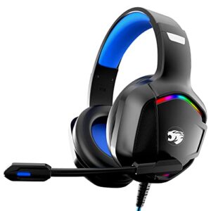 gaming headset with microphone for pc, xbox one series x/s, ps4, ps5, switch, stereo wired noise cancelling over-ear headphones with mic, rgb, for computer, laptop, mac, nintendo, gamer (blue)