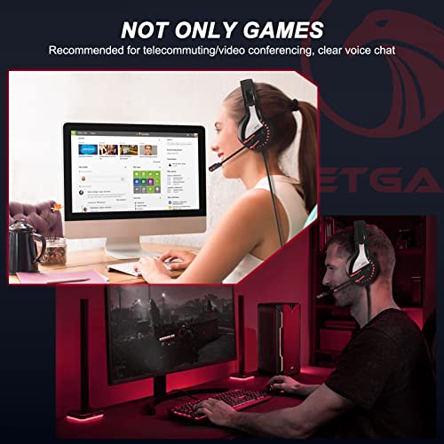 NPET HS10 Stereo Gaming Headset for PS4 PC Xbox One PS5 Controller, Noise Cancelling Over Ear Headphones with Mic,LED Light, Bass Surround, Soft Memory Earmuffs for Laptop Mac Nintendo NES Games Red