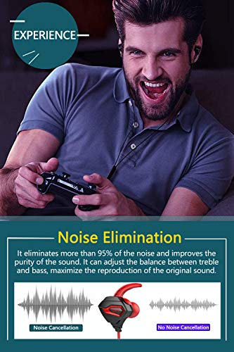 KASOTT Gaming Earbuds with mic Deep Bass Earphones in-Ear Headset Stereo Headphone with Detachable Dual Microphone for Mobile Gaming, Xbox One, PS4, Pro, PC (Red)