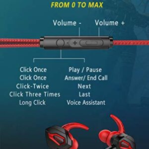 KASOTT Gaming Earbuds with mic Deep Bass Earphones in-Ear Headset Stereo Headphone with Detachable Dual Microphone for Mobile Gaming, Xbox One, PS4, Pro, PC (Red)