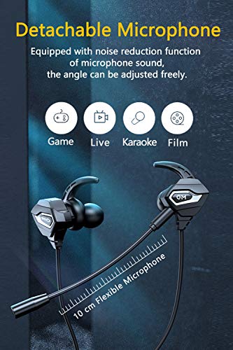 KASOTT Gaming Earbuds with mic Deep Bass Earphones in-Ear Headset Stereo Headphone with Detachable Dual Microphone for Mobile Gaming, Xbox One, PS4, Pro, PC (Red)