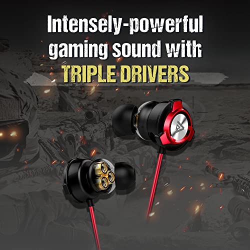 SOUND PANDA SPE-G9 Plus+ Gaming Earbuds Triple Driver 3.5mm with Dual Microphone | Wired Earbuds with 1.5m Cable | for PC, Mobile, Xbox, PS5, PS4, Switch | in-Ear Gaming Headset (Red)