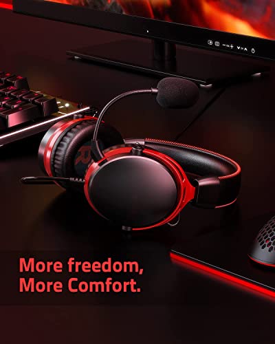 WolfLawS Gaming Headset for PS5 PS4 PC Xbox One Switch, Removable Noise Cancelling Over Ear Headphones with Mic, Bass Surround Sound, Memory Earmuffs, Wired Headsets for Mac Laptop Xbox Series