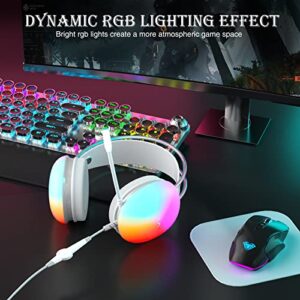 AULA USB Gaming Headset with Mic for PC, RGB Rainbow Backlit Headset, Virtual 7.1 Surround Sound, 50mm Driver, Soft Memory Earmuffs, Wired Laptop Desktop Computer Headset, Green, S505