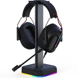 tupargo headphone stand with single rolling rgb light for desk pc gaming headset,aluminum alloy connecting rod and non-slip rubber pad, suitable for all over -ear headphone(basic black)