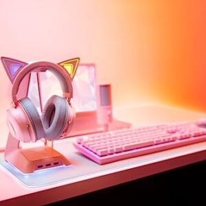 Razer Kraken Kitty RGB USB Gaming Headset: THX 7.1 Spatial Surround Sound - Chroma RGB Lighting - Retractable Active Noise Cancelling Mic - Lightweight Aluminum Frame - for PC - Quartz Pink