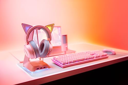 Razer Kraken Kitty RGB USB Gaming Headset: THX 7.1 Spatial Surround Sound - Chroma RGB Lighting - Retractable Active Noise Cancelling Mic - Lightweight Aluminum Frame - for PC - Quartz Pink