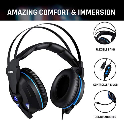 KLIM Impact - USB Gaming Headset - 7.1 Surround Sound + Noise Cancelling - High Definition Audio + Strong Bass - Video Games Headphones Audifonos with Microphone for PC Gamer PS4 - Noise Cancelling