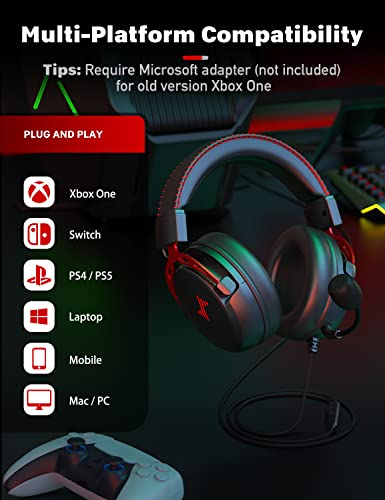 Gaming Headset for PS5 PS4 PC, Gaming Headphones with Noise Cancelling Mic, Wired Gamer Headsets for Computer Laptop Mac Nintendo NES Games