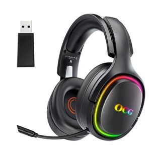 ocg gaming headset 2.4ghz bluetooth wireless gaming headphones for ps5 ps4 pc with retractable microphone,rgb light wireless headset wired mode for mac switch ps2 black