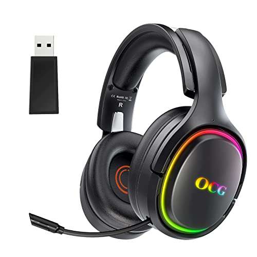 OCG Gaming Headset 2.4GHz Bluetooth Wireless Gaming Headphones for PS5 PS4 PC with Retractable Microphone,RGB Light Wireless Headset Wired Mode for Mac Switch PS2 Black