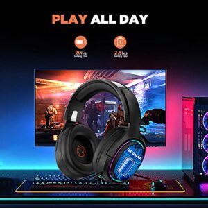 OCG Gaming Headset 2.4GHz Bluetooth Wireless Gaming Headphones for PS5 PS4 PC with Retractable Microphone,RGB Light Wireless Headset Wired Mode for Mac Switch PS2 Black