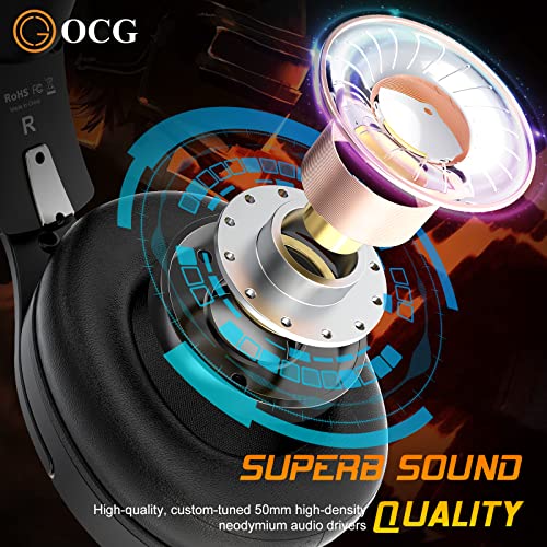 OCG Gaming Headset 2.4GHz Bluetooth Wireless Gaming Headphones for PS5 PS4 PC with Retractable Microphone,RGB Light Wireless Headset Wired Mode for Mac Switch PS2 Black