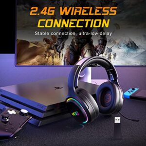 OCG Gaming Headset 2.4GHz Bluetooth Wireless Gaming Headphones for PS5 PS4 PC with Retractable Microphone,RGB Light Wireless Headset Wired Mode for Mac Switch PS2 Black