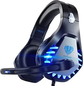 headsets for xbox one, ps4, pc, nintendo switch, mac, gaming headset with stereo surround sound, over ear gaming headphones with noise canceling mic, led light (headsets black)