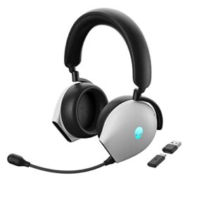 alienware aw920h tri-mode wireless gaming headset - dolby atmos virtual surround sound, active noise cancelling, ai-driven noise-cancelling microphone, usb-c wireless dongle - lunar light, large