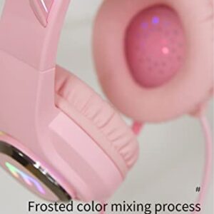 Cute Cat Ear Headset with Mic, Colorful Light, Adjustable Headband, 50mm Speaker, Girls Headphone, Compatible with PS, Xbox One, Nintendo Switch, PC, Laptop (Pink)