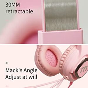 Cute Cat Ear Headset with Mic, Colorful Light, Adjustable Headband, 50mm Speaker, Girls Headphone, Compatible with PS, Xbox One, Nintendo Switch, PC, Laptop (Pink)