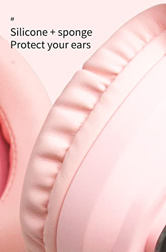 Cute Cat Ear Headset with Mic, Colorful Light, Adjustable Headband, 50mm Speaker, Girls Headphone, Compatible with PS, Xbox One, Nintendo Switch, PC, Laptop (Pink)