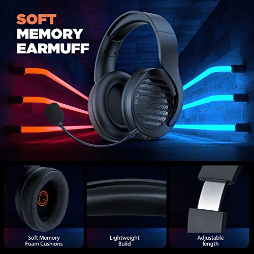 OCG Gaming Headset Dual Wireless Lossless 2.4G Bluetooth Gaming Headphones with Detachable Microphone 50mm Speakers - for PC, PS4, PS5,Smartphone,MacBook,Notebook,Tablet Black