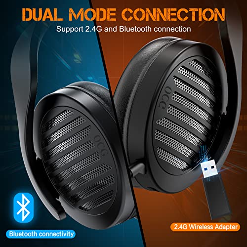 OCG Gaming Headset Dual Wireless Lossless 2.4G Bluetooth Gaming Headphones with Detachable Microphone 50mm Speakers - for PC, PS4, PS5,Smartphone,MacBook,Notebook,Tablet Black