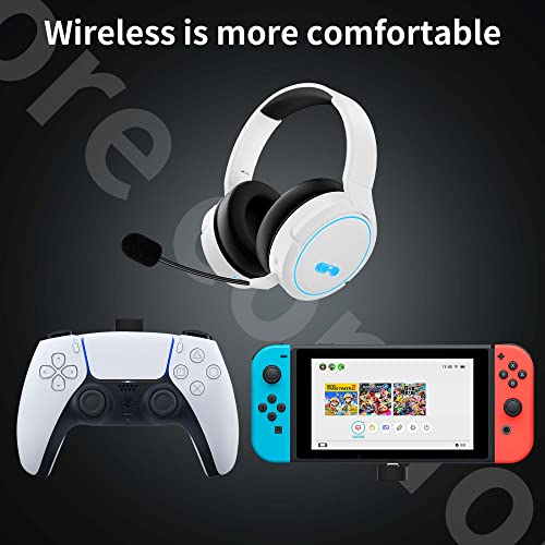 Meseto Wireless Gaming Headset with Microphone, Gaming Headset Stereo Surround Sound, Foldable Headset with Comfortable Protein Earpads, Wireless for PS5, PS4, PC, Mac, Android and Switch - White