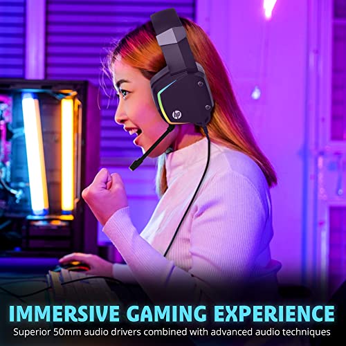 HP Gaming Headset with Microphone, PS4 Headset with Noise Cancelling Microphone, Over Ear Headphone with Mic Plus 3.5mm USB Cable, Compatible with Xbox One, Laptop, Mac, Nintendo Switch Games