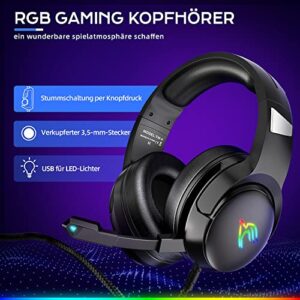 YINSAN Gaming Headset for PS4 PS5 Xbox Series X|S Xbox One PC Gaming Headphones for Nintendo Switch with Stereo Surround Sound RGB Light Over Ear Wired Gamer Headset with Flip-to-Mute Microphone