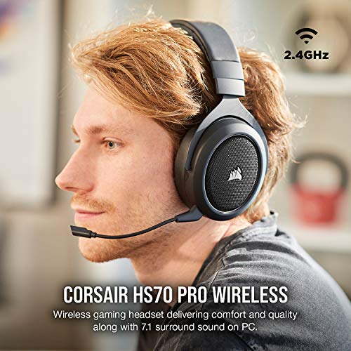 Corsair HS70 Pro Wireless Gaming Headset - 7.1 Surround Sound Headphones for PC, MacOS, PS5, PS4 - Discord Certified - 50mm Drivers – Carbon,Black