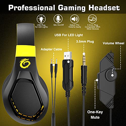 VersionTECH. GE003 Gaming Headset, Gamer Headsets for PS4 PC Xbox One PS5 Controller, Noise Cancelling Microphone Headphones with LED Light, Compatible with Laptop Mac Nintendo Switch Xbox