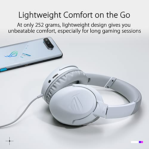 ASUS ROG Strix Go Core Moonlight White Gaming Headset | Hi-Res Audio, 3.5mm Jack, Volume and Mic Control, Lightweight Build, Compatible with PC, PS5, Xbox One, Nintendo Switch and Mobile Devices