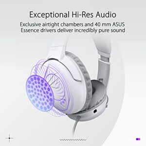 ASUS ROG Strix Go Core Moonlight White Gaming Headset | Hi-Res Audio, 3.5mm Jack, Volume and Mic Control, Lightweight Build, Compatible with PC, PS5, Xbox One, Nintendo Switch and Mobile Devices