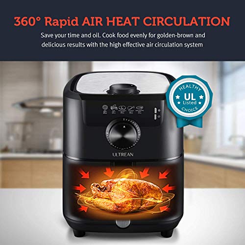 Ultrean Air Fryer, 4.5 Quart Electric Hot Air Fryers Oven Cooker with Deluxe Temperature and Time Knob, Non-Stick Basket,50 Recipes, UL Certified, 1-Year Warranty, 1500w