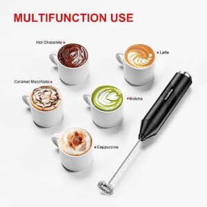 Bonsenkitchen Milk Frother Handheld, Electric Milk Foam Maker with Stainless Steel Whisk, Hand Drink Mixer for Coffee, Lattes, Cappuccino, Matcha, Battery Operated, Electric Stirrer Coffee Mixer Wand