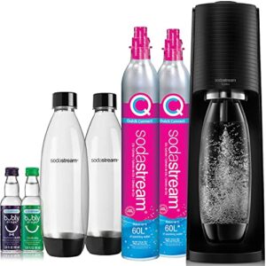 sodastream terra sparkling water maker bundle (black), with co2, dws bottles, and bubly drops flavors