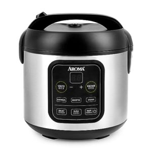 aroma housewares arc-994sb rice & grain cooker slow cook, steam, oatmeal, risotto, 8-cup cooked/4-cup uncooked/2qt, stainless steel