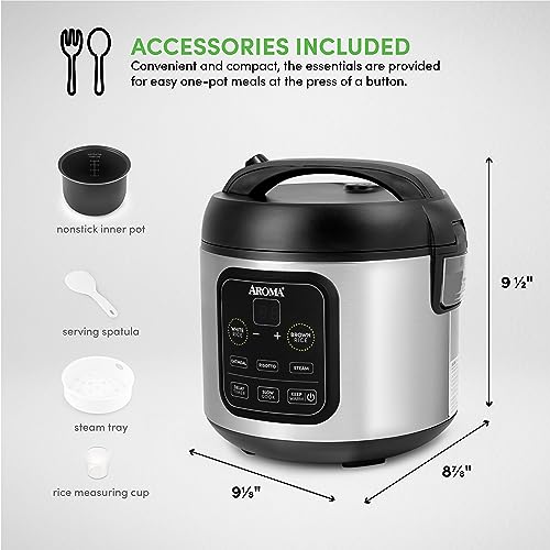 Aroma Housewares ARC-994SB Rice & Grain Cooker Slow Cook, Steam, Oatmeal, Risotto, 8-cup cooked/4-cup uncooked/2Qt, Stainless Steel