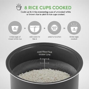 Aroma Housewares ARC-994SB Rice & Grain Cooker Slow Cook, Steam, Oatmeal, Risotto, 8-cup cooked/4-cup uncooked/2Qt, Stainless Steel