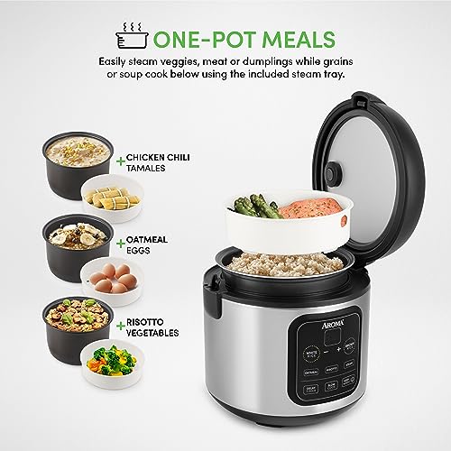 Aroma Housewares ARC-994SB Rice & Grain Cooker Slow Cook, Steam, Oatmeal, Risotto, 8-cup cooked/4-cup uncooked/2Qt, Stainless Steel