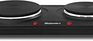 Elite Gourmet EDB-302BF Countertop Double Cast Iron Burner, 1500 Watts Electric Hot Plate, Temperature Controls, Power Indicator Lights, Easy to Clean, Black