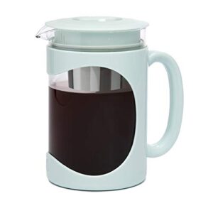 primula burke deluxe cold brew iced coffee maker, comfort grip handle, durable glass carafe, removable mesh filter, perfect 6 cup size, dishwasher safe, 1.6 qt, aqua