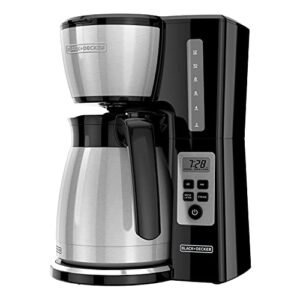 black+decker 12 cup thermal programmable coffee maker with brew strength and vortex technology, black/steel, cm2046s