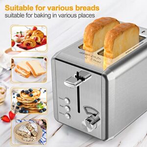 whall Toaster 2 slice Stainless Steel Toasters with Bagel, Cancel, Defrost Function, 1.5in Wide Slot, 6 Shade Settings, Removable Crumb Tray, High Lift Lever, for Various Bread Types (850W)