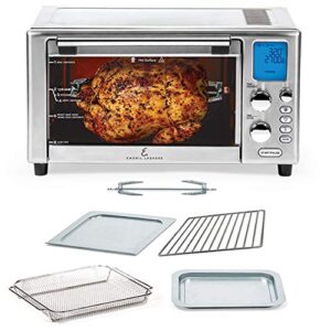 emeril lagasse power air fryer 360 better than convection ovens hot air fryer oven, toaster oven, bake, broil, slow cook and more food dehydrator, rotisserie spit, pizza function cookbook included (stainless steel)