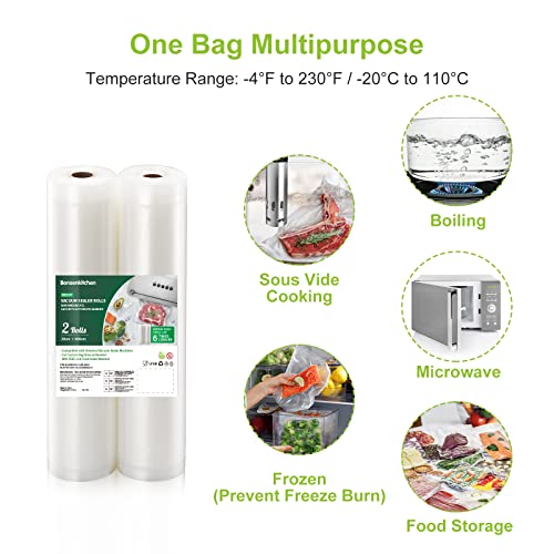 Bonsenkitchen Vacuum Food Sealer Rolls Bags, 2 Packs 11 in x 20 ft Storage Bags, BPA Free, Durable Commercial Customized Size Food Bags for Food Storage and Sous Vide Cooking