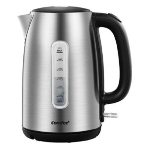 comfee' stainless steel cordless electric kettle. 1500w fast boil with led light, auto shut-off and boil-dry protection. 1.7 liter