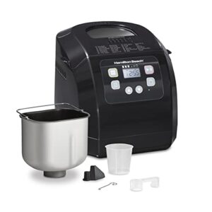 hamilton beach bread maker machine, digital, programmable, 12 settings + gluten free, dishwasher safe pan + kneading paddle, 2 lb capacity, black (29982)