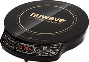 nuwave gold precision induction cooktop, portable, powerful with large 8” heating coil,100°f to 575°f, 3 wattage settings, 12” heat-resistant cooking surface