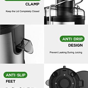 Juicer Machine, 500W Juicer with 3” Big Mouth for Whole Fruits and Veg, Centrifugal Juice Extractor with 3-Speed Setting, Easy to Clean, Stainless Steel, BPA Free